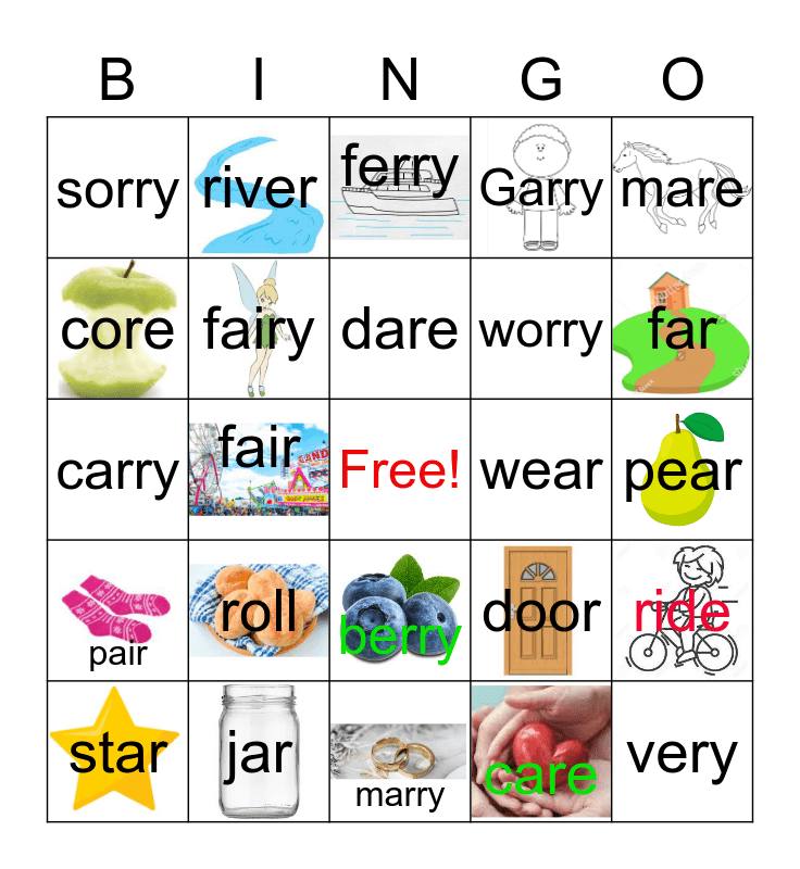 'r' sound Bingo Card