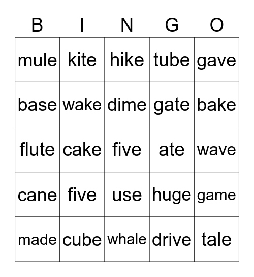 Magic E Bingo Card