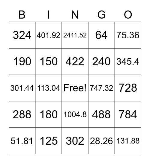 SA and Volume BINGO Card