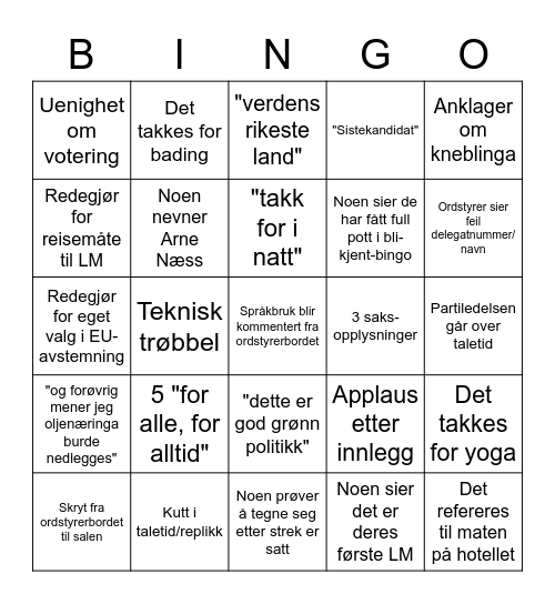 Landsmøtebingo! Bingo Card