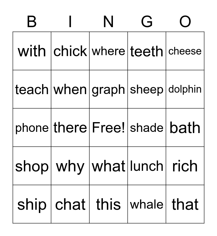 Digraph Bingo Card