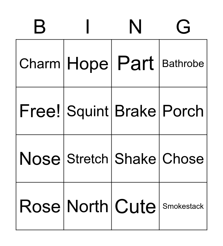 Magic E- Digraphs- 3 Letter Blend Words Bingo Card