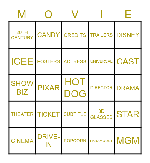 Movie Night Bingo Card