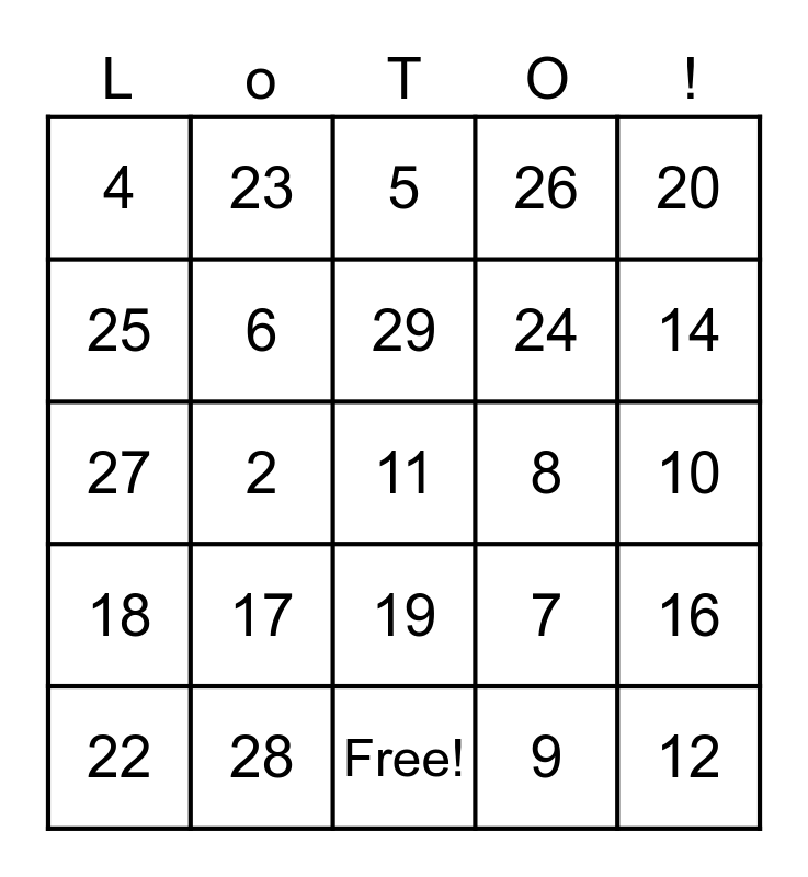 Le Loto Français ! Bingo Card