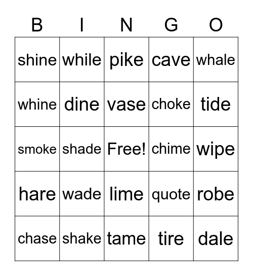 vowel-consonant-e BINGO Card