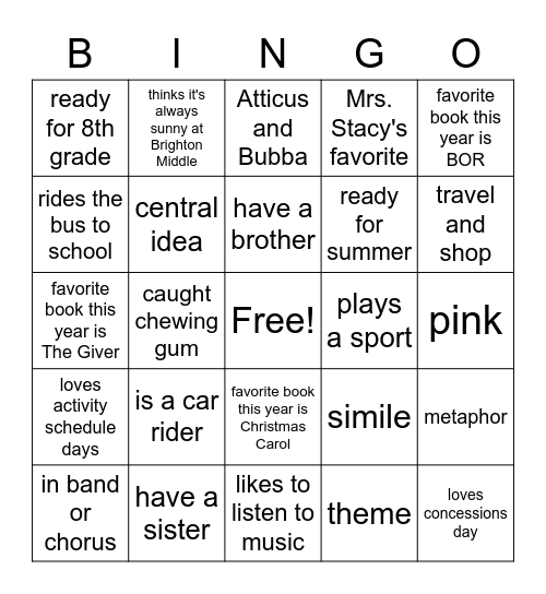 ELA BINGO Card