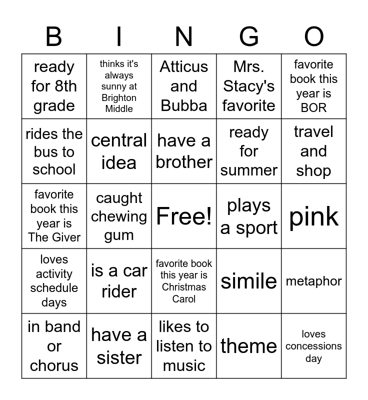 ELA BINGO Card