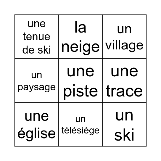Sports d'hiver Bingo Card