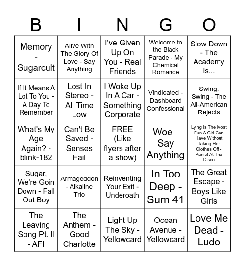 Emo Bingo Round 2 Bingo Card