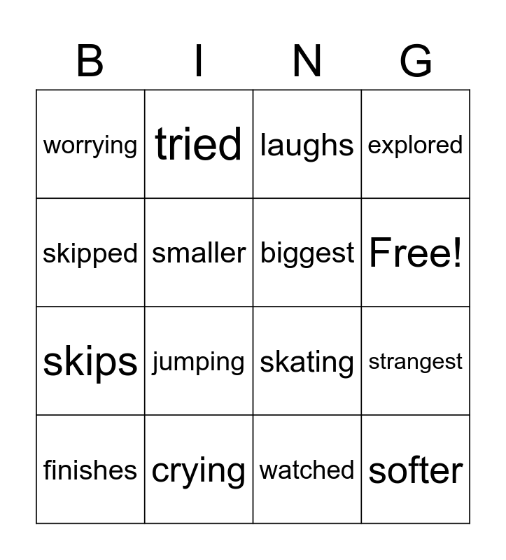 Endings Bingo Card