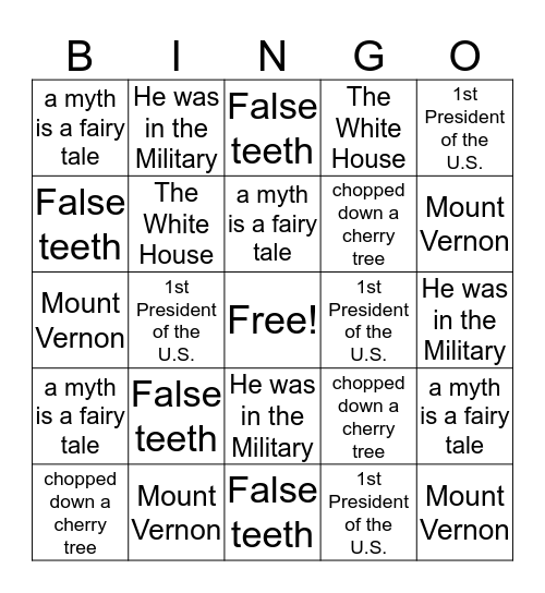 George Washington-BINGO Card