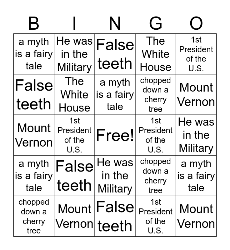 George Washington-BINGO Card
