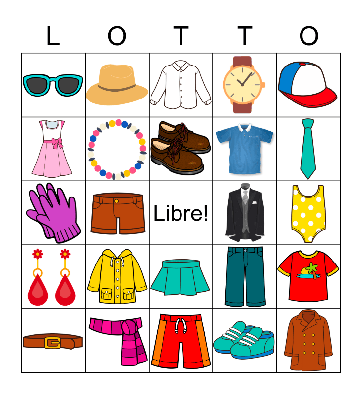 Les vêtements Bingo Card