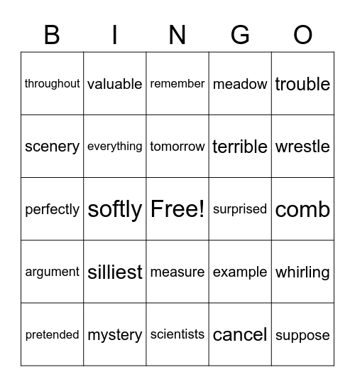 Grade 2 Reading Words BINGO 2 Bingo Card