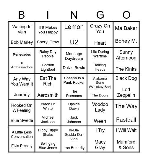 ROCK N' ROLL Bingo Card