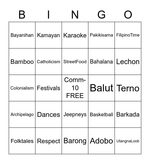 Cultural Binggo Bingo Card