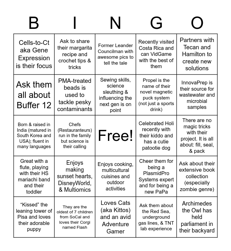 Sample Prep S&T 2023 Bingo Card