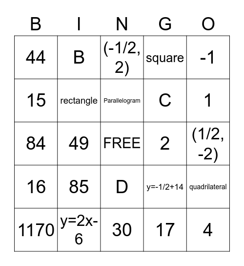 Unit 5 Bingo Card