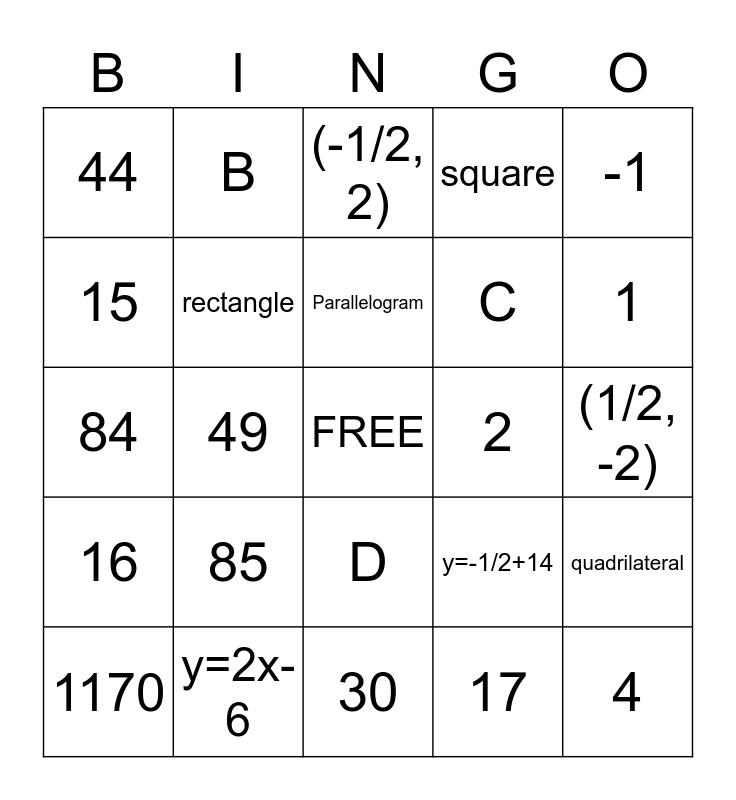 Unit 5 Bingo Card