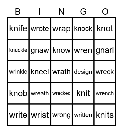 GHOST LETTER DIGRAPH Bingo Card