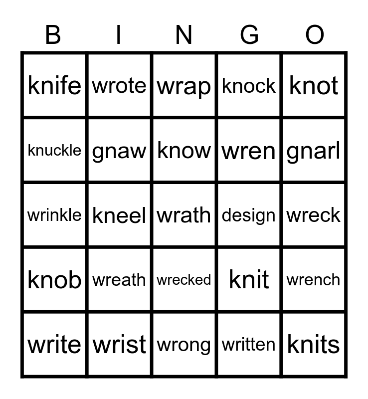 GHOST LETTER DIGRAPH Bingo Card