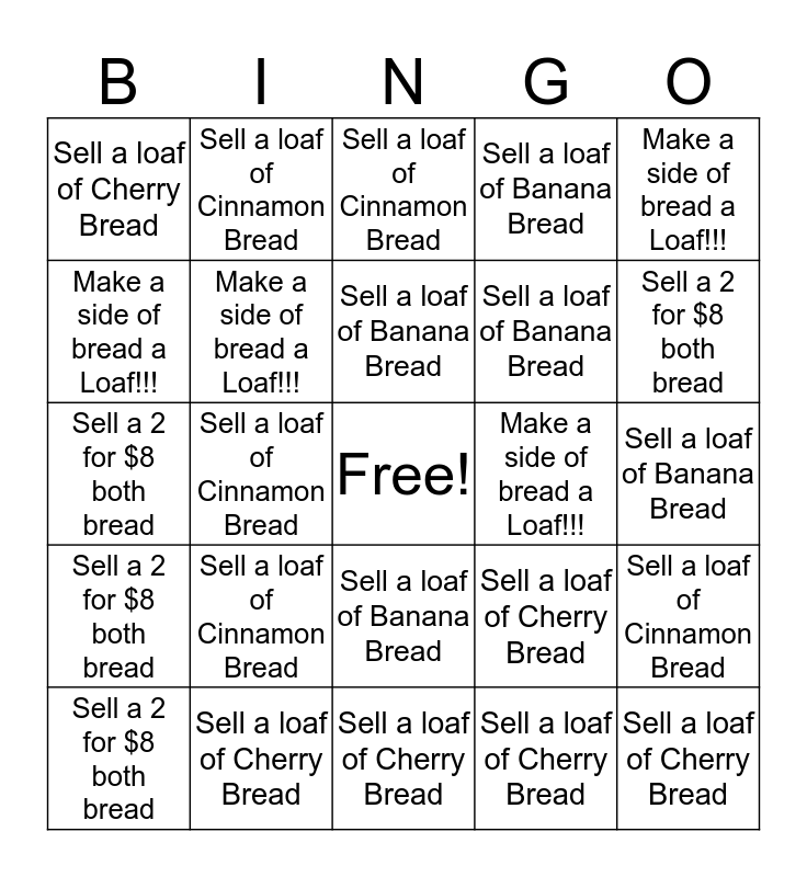 Bread Bingo Card