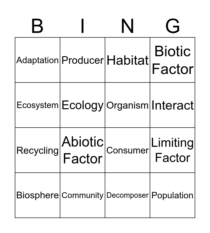 ECOLOGY Bingo Card