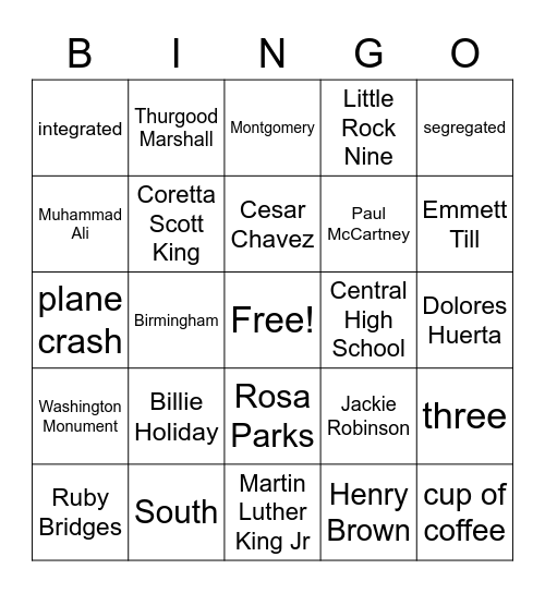 Civil Rights Bingo Card
