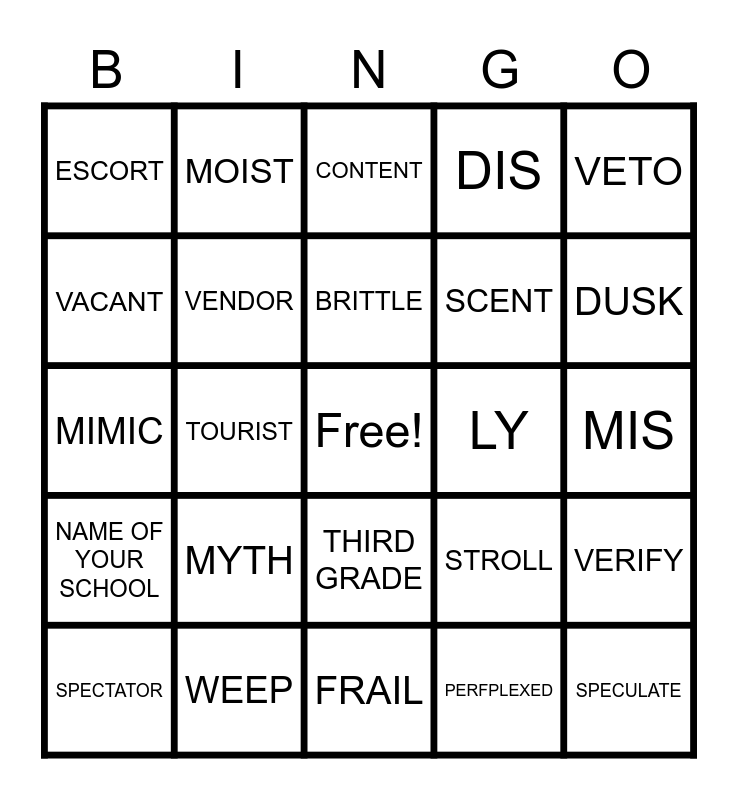 VOCABULARY REVIEW-FOURTH NINE WEEKS Bingo Card