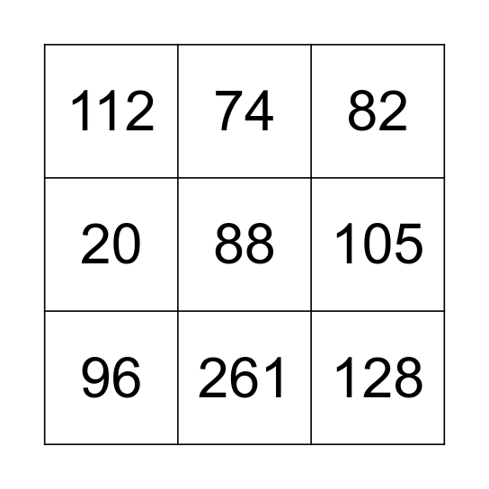 Surface Area Bingo Card