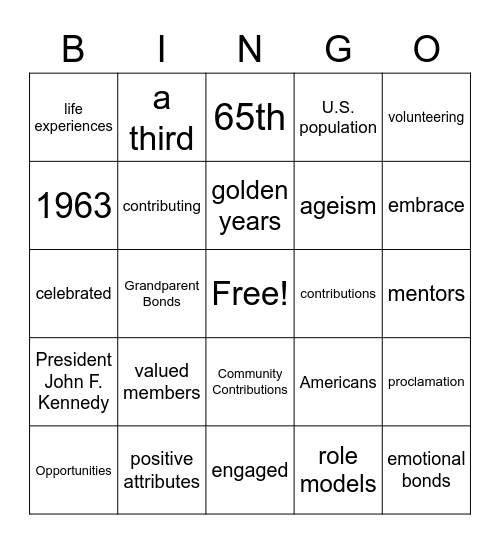 Aging Unbound BINGO Card