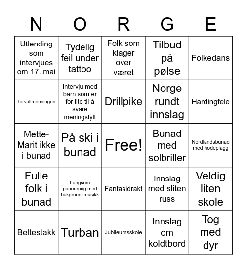 17. mai bunad Bingo Card