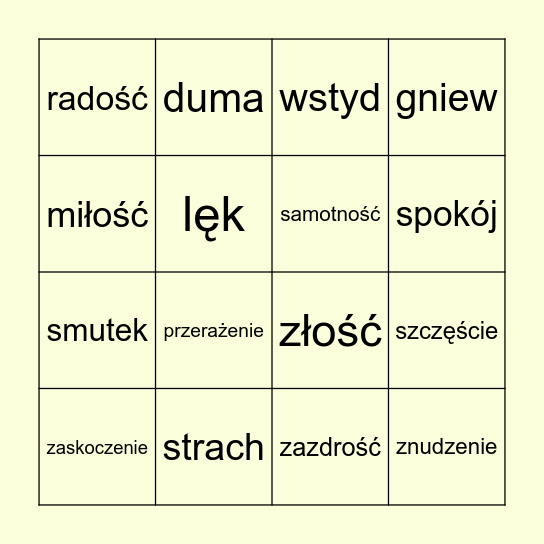 Emocjonalne bingo! Bingo Card