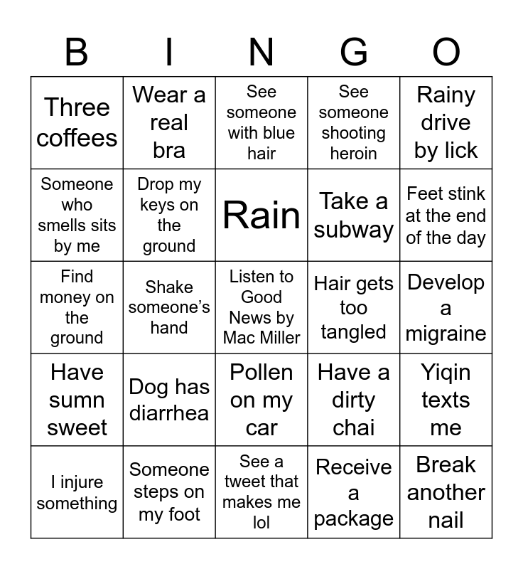 Wednesday! Bingo Card