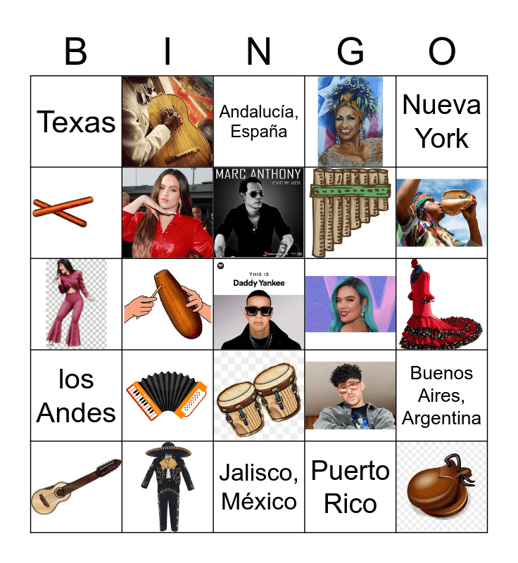 Ca.8- La música Bingo Card