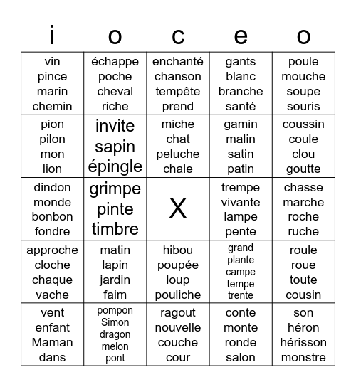 Bingo avec les sons Bingo Card