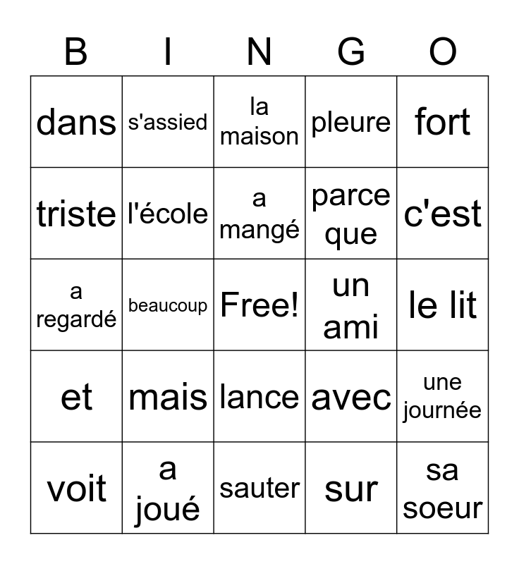 Bingo Unit #6 - French 8 Bingo Card