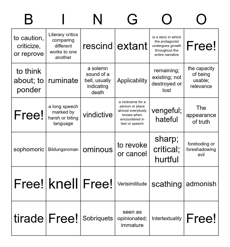 Vocab #20 Bingo Card