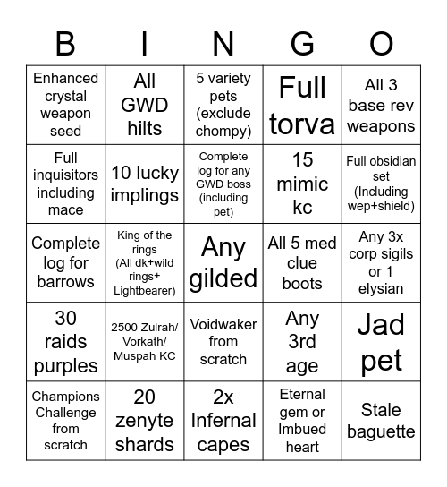 OSRS Hardcore Bingo Card