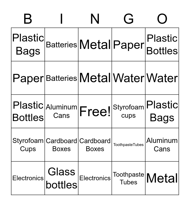 Recycling Bingo Card
