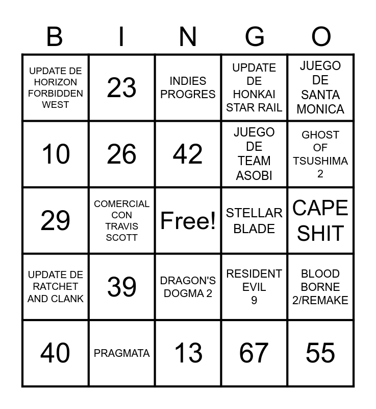PLAYSTATION SHITSHOWCASE Bingo Card
