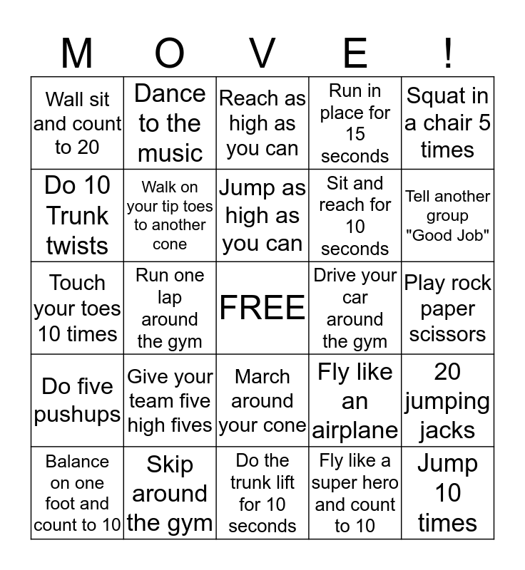PE FITNESS BINGO Bingo Card