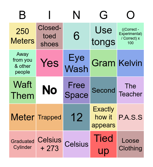 Lab Safety and Sig Figs Bingo Card