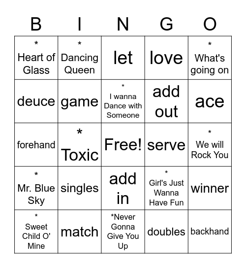 Tennis anyone Bingo Card