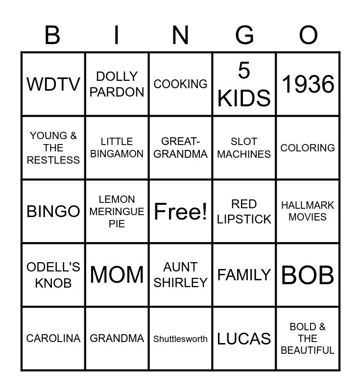 SHIRLEY Bingo Card