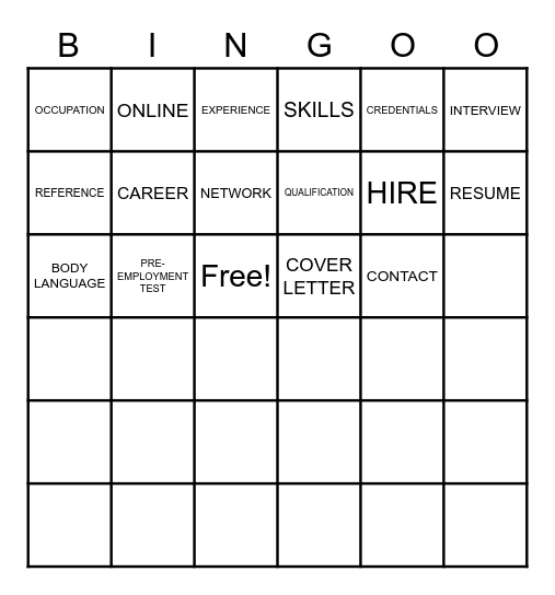 CAREER SEARCH Bingo Card