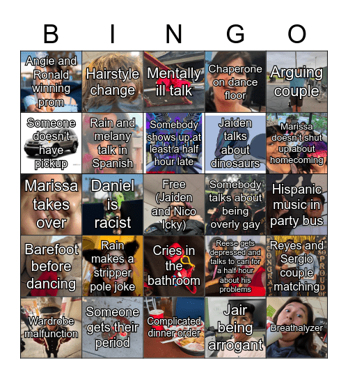 Prom Party Bus Bingo Card
