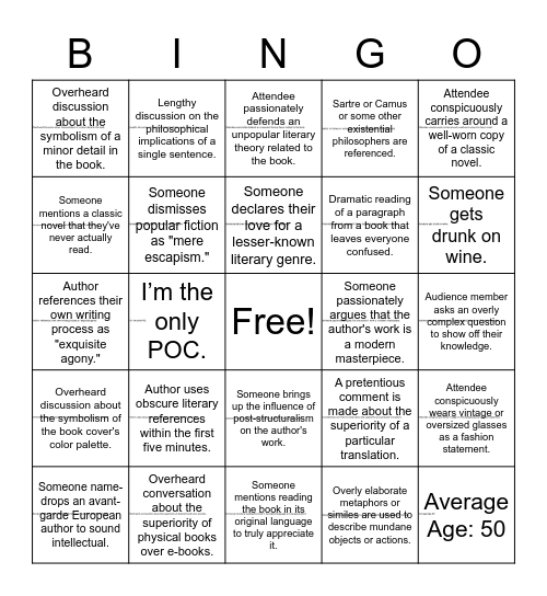 Book-Reading Bingo Card