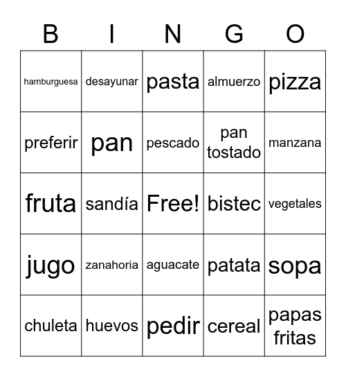 La Comida Bingo Card