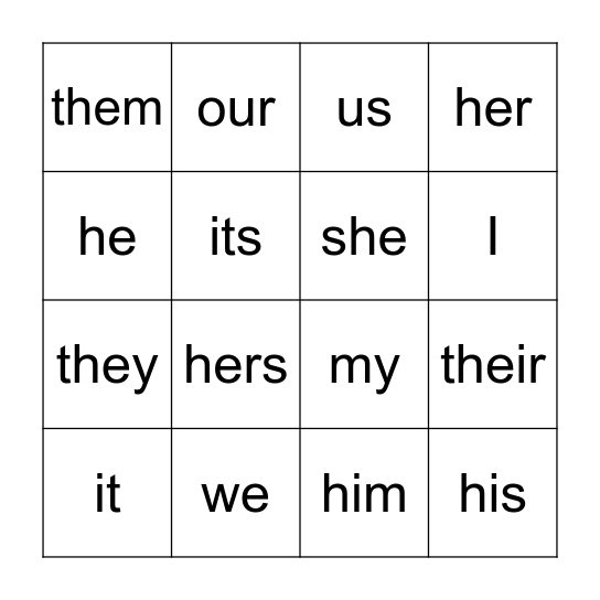 PRONOUN Bingo Card